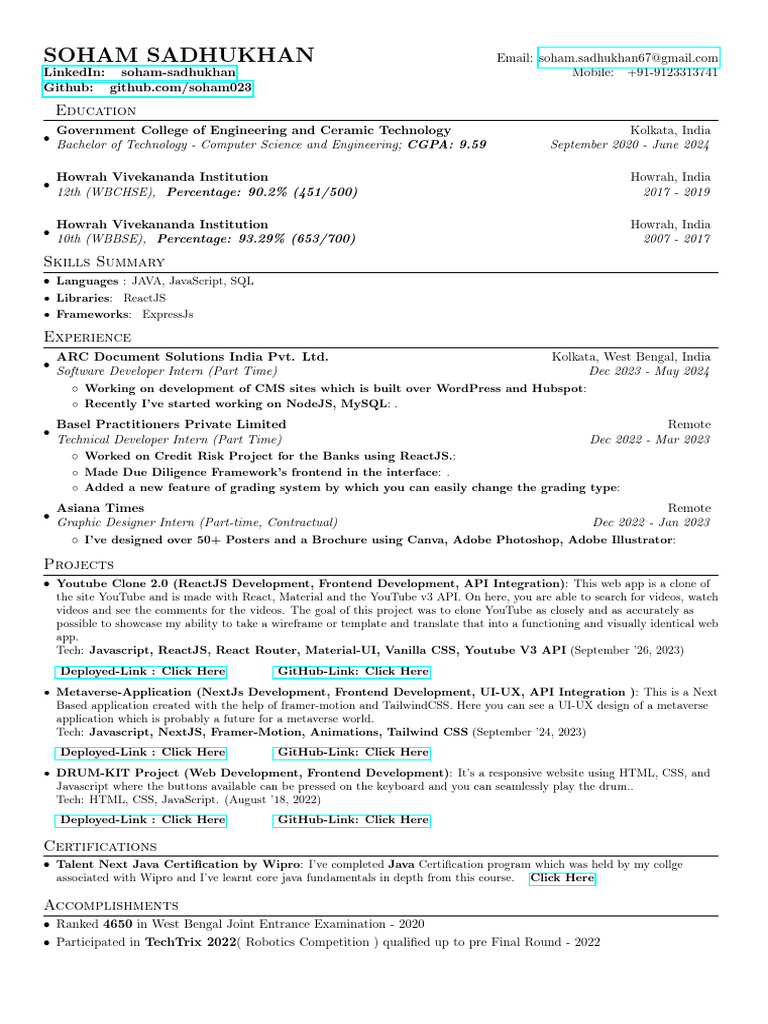Soham Sadhukhan Tcs Resume | PDF | Software Engineering | World Wide Web