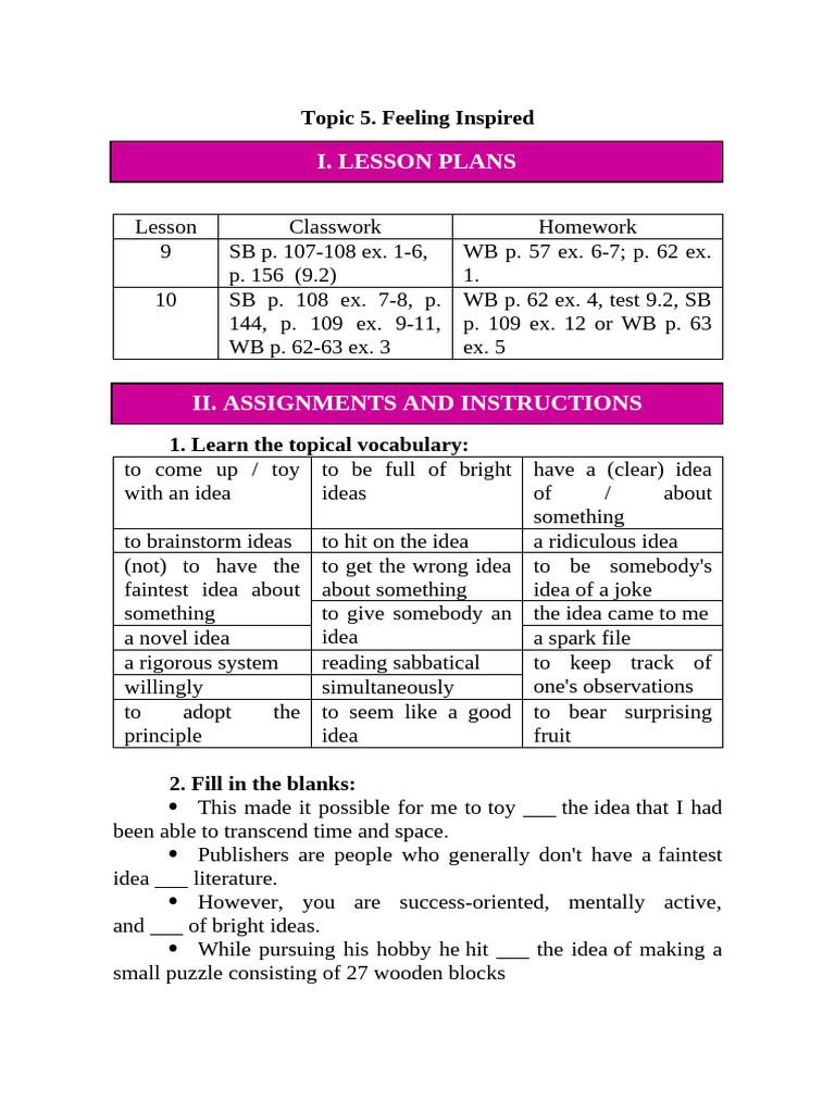 I. Lesson Plans: Topic 5. Feeling Inspired | PDF | Human Communication