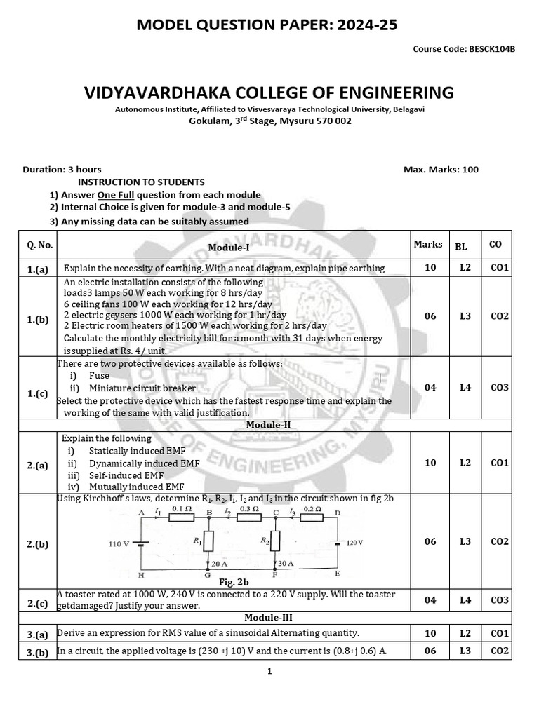 Iee Besck104b MQP 2024-25 (Odd) | PDF | Electrical Impedance | Electric ...