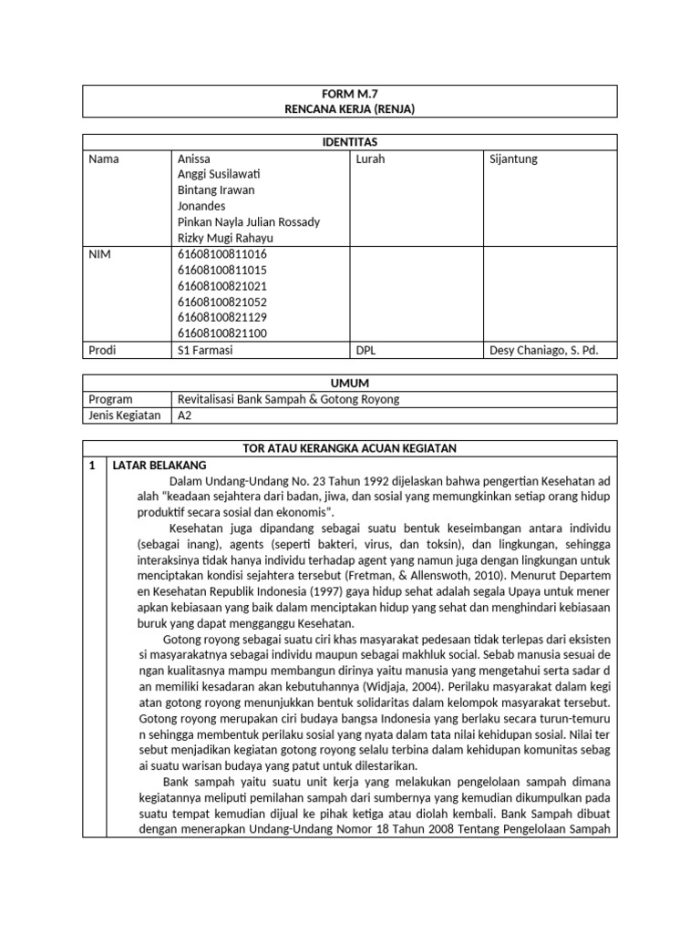 Bank Sampah & Goro | PDF