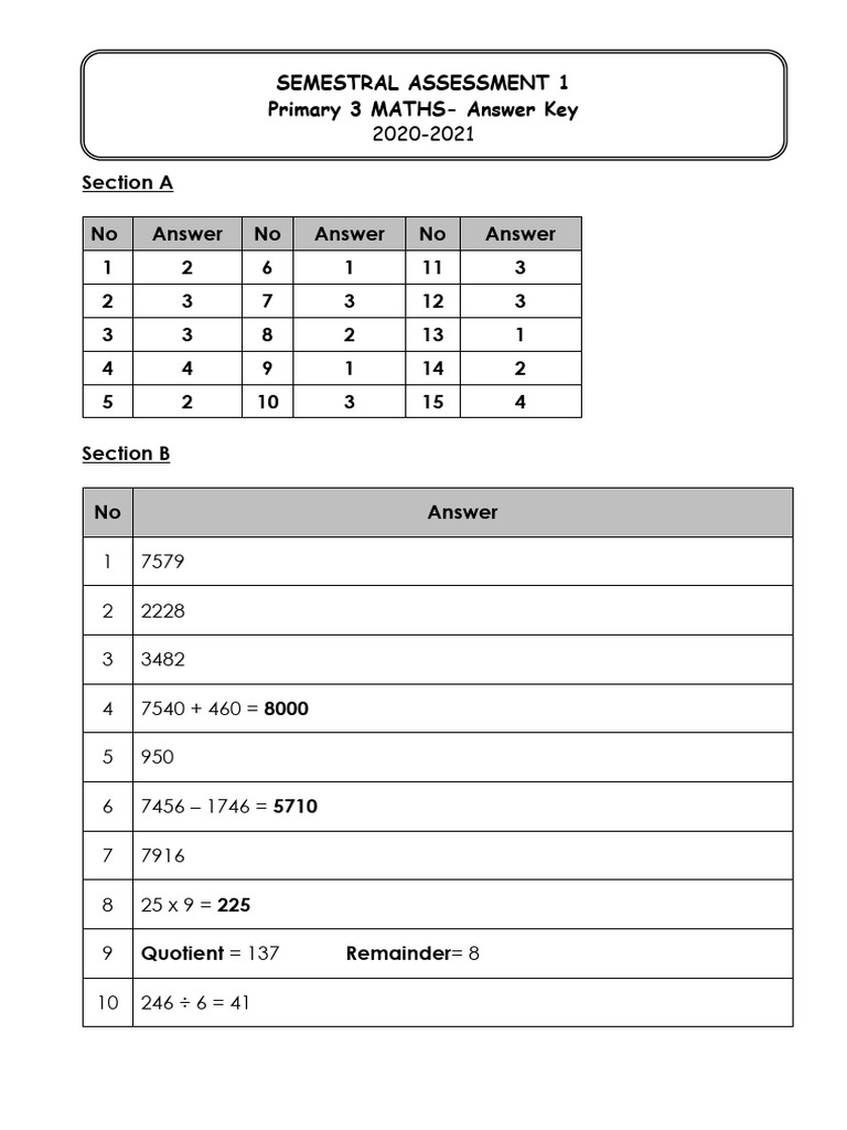 Ak P3 Maths Sa1 2020-2021 | PDF