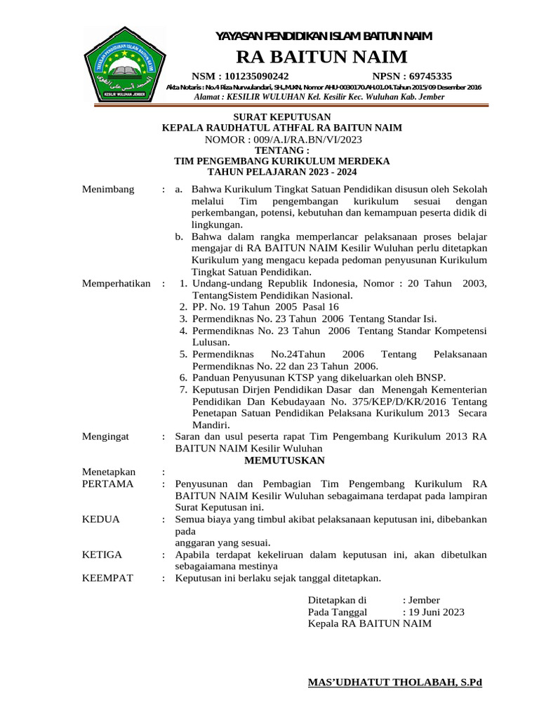 SK Tim Pengembang RABN 2023 | PDF