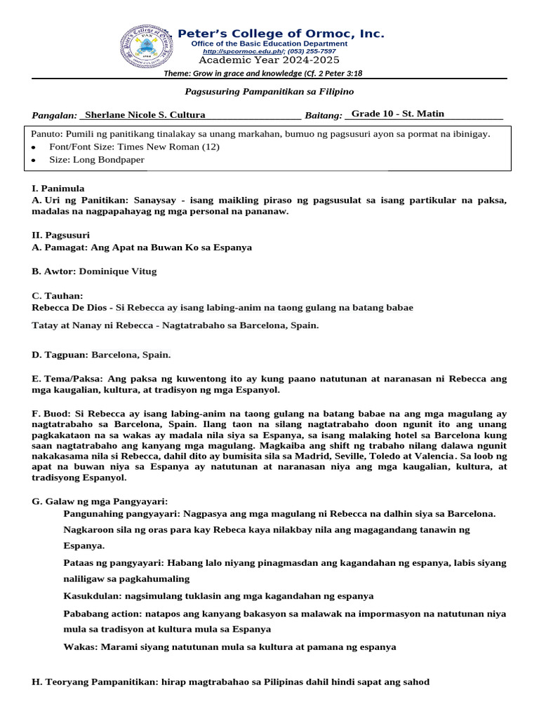 Unang Markahan Performance Task 1 | PDF