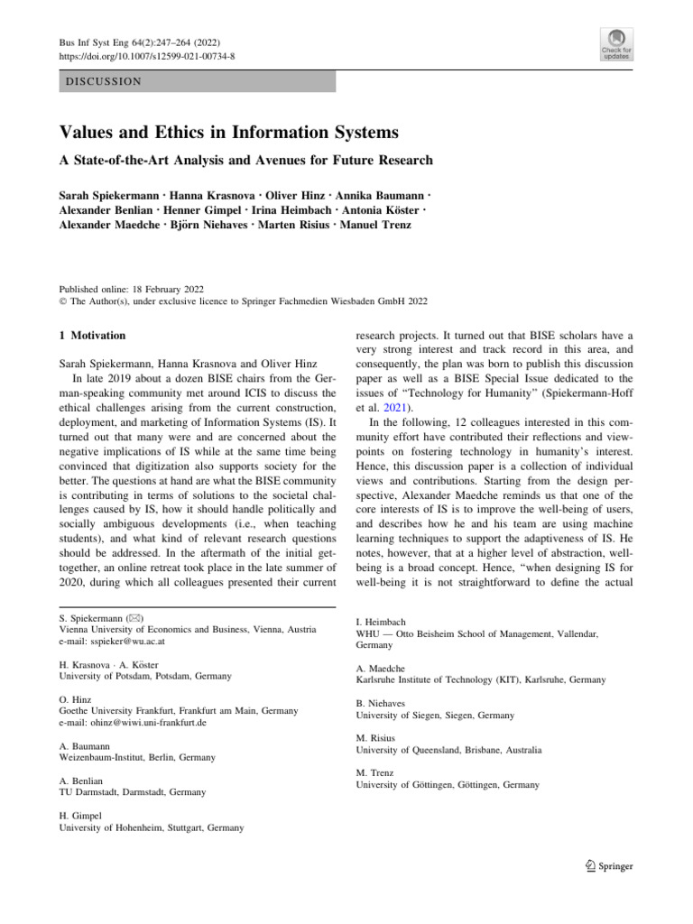 Value and Ethics in Information Systems | PDF | Well Being | Bias