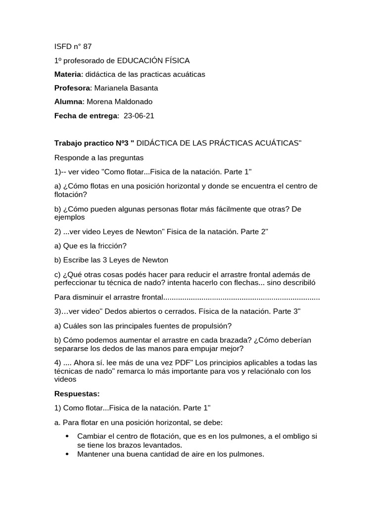 Acuaticas tp3 | PDF | Arrastrar (Física) | Fuerza