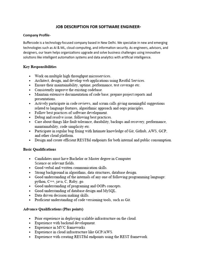 Software Engineer JD | PDF | Cloud Computing | Databases