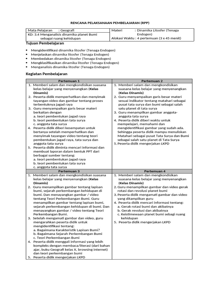 RPP KD 4 Geografi Kelas 10 | PDF | Sains & Matematika