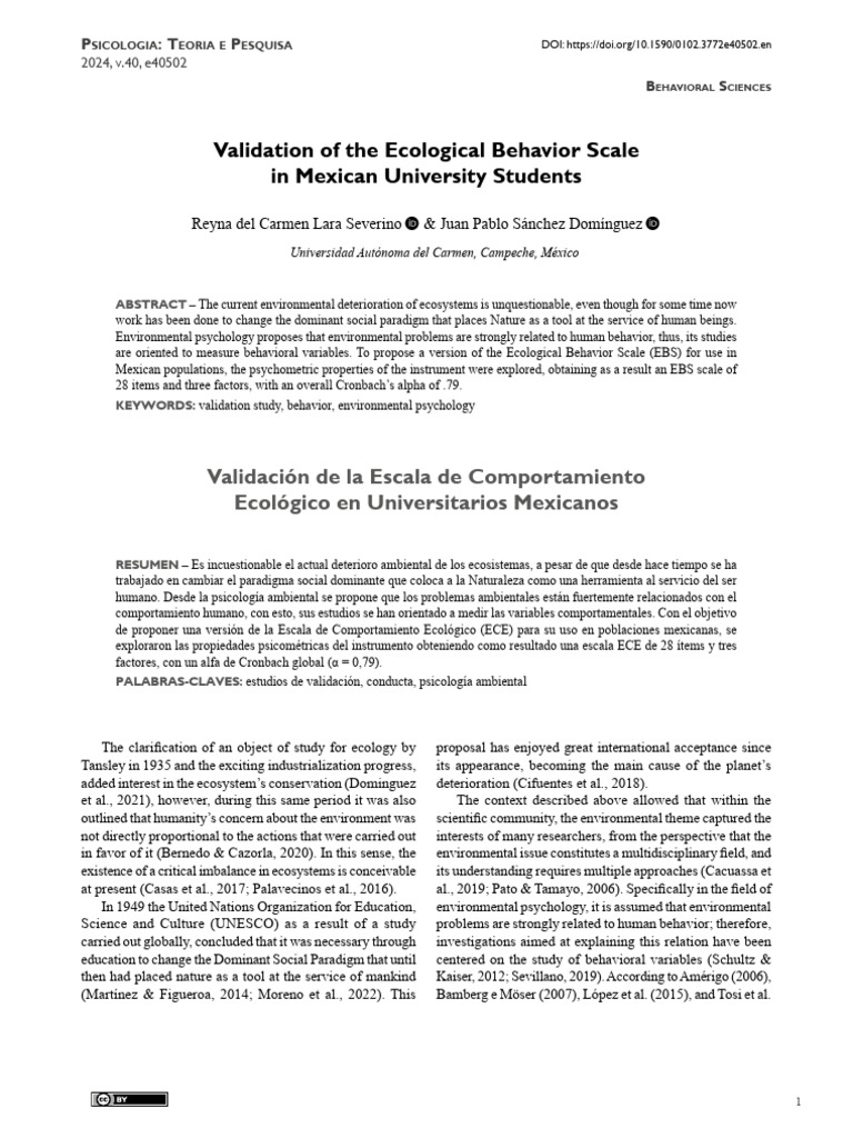 Validation of Ecological Behavior Scale | PDF | Factor Analysis