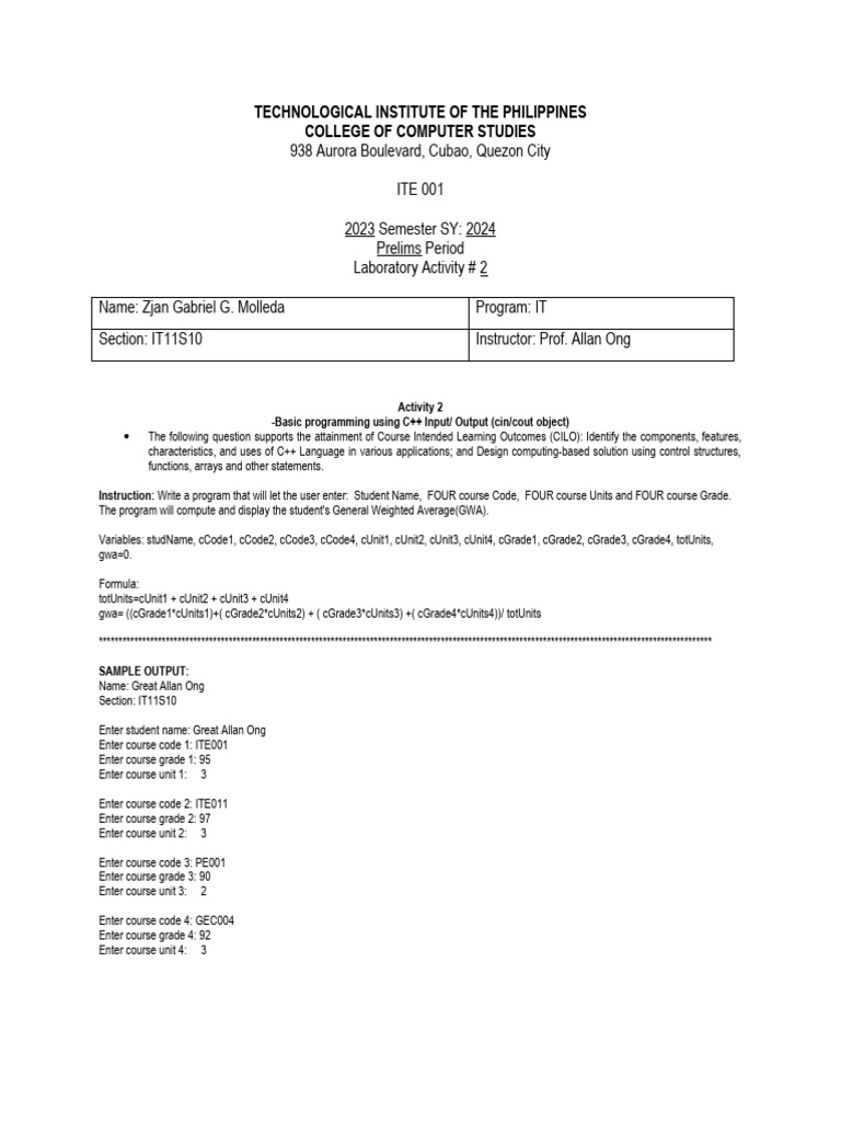 Lab Act2 CPP | PDF | Programming Paradigms | Computer Engineering Lab Act2 CPP | PDF | Programming Paradigms | Computer Engineering