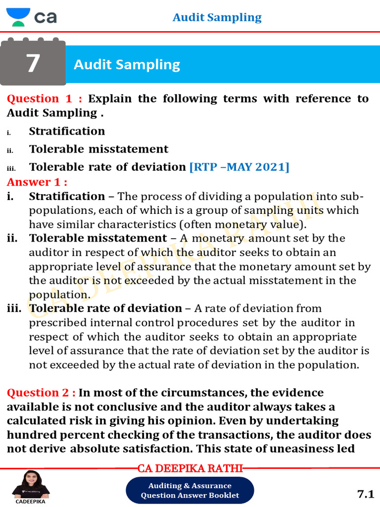 Chapter - 7 Audit Sampling | PDF | Audit | Sampling (Statistics)