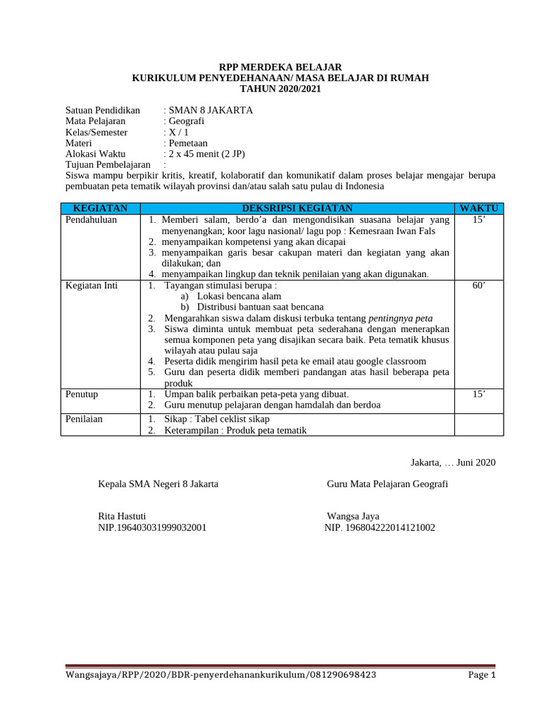 RPP BDR 2020 Pemetaan 2 Ketrampilan | PDF