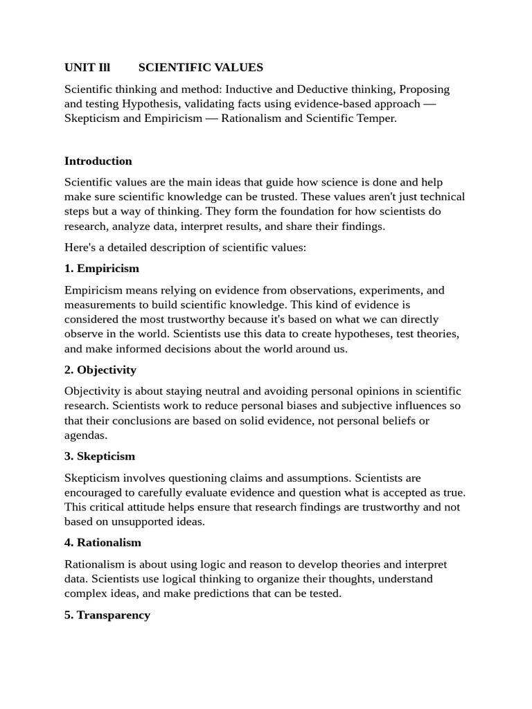 Unit 3 Scientific Values Pdf Scientific Method Hypothesis