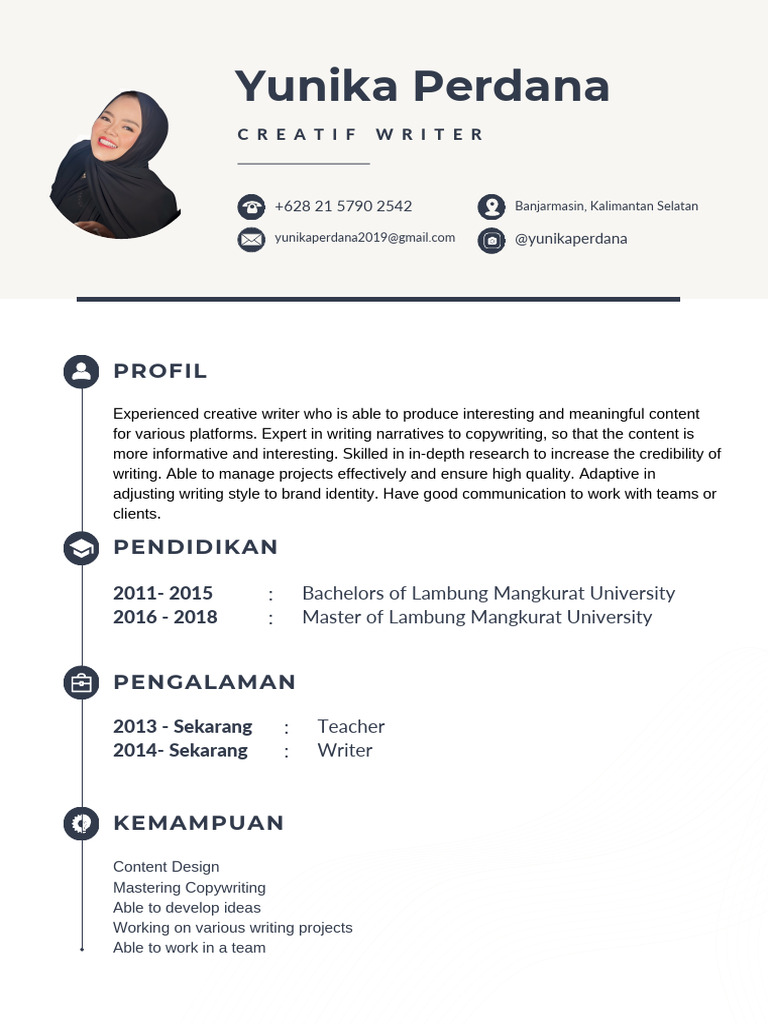 CV Yunika Penulis-Bahasa Inggris PDF | PDF | Career & Growth