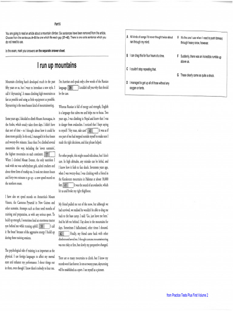 Reading Part 6 - I Run Up Mountains | PDF
