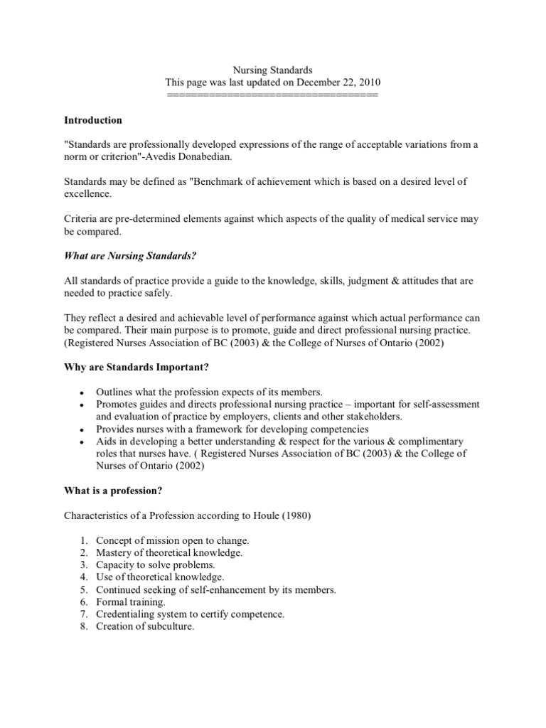 Nursing Standards | PDF | Profession | Nursing