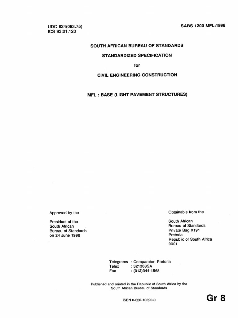 SABS 1200 MFL:1996 Civil Engineering Base | PDF | Road | Construction ...