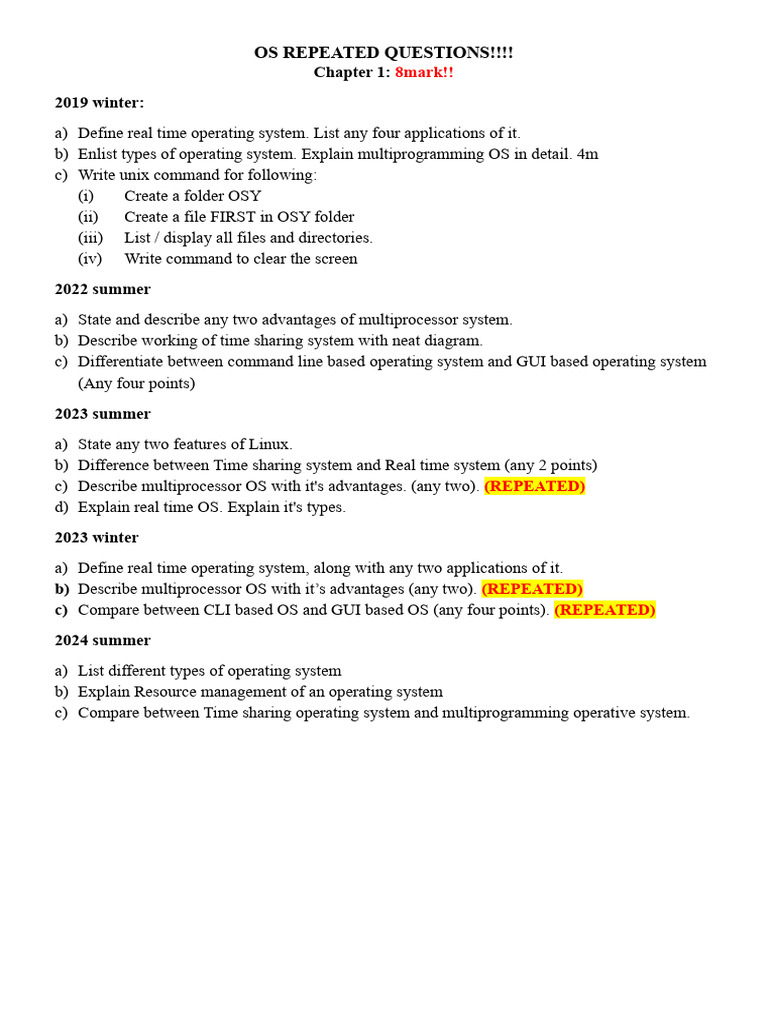 Osy Repeated Only Quesstion | PDF | Operating System | Scheduling (Computing)