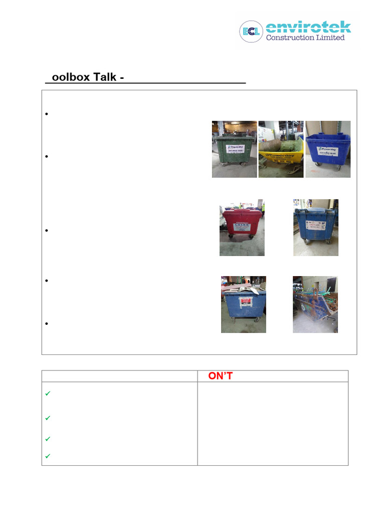 Waste Segregation Toolbox Talk | PDF | Home & Garden