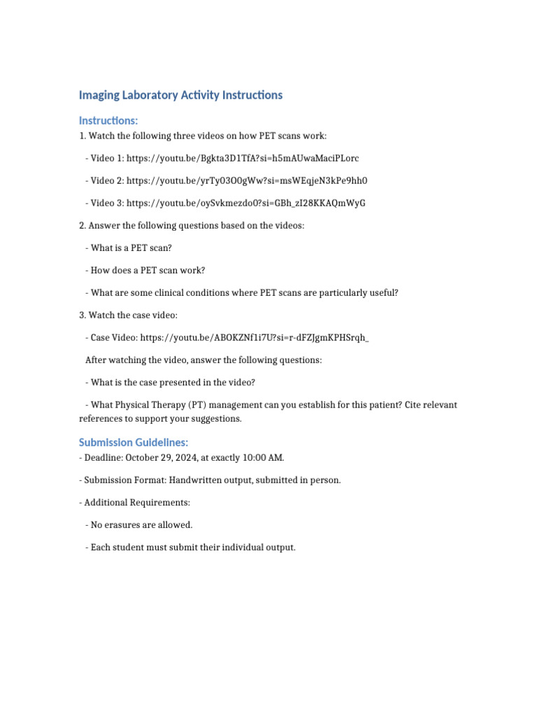 Imaging Laboratory Activity Instructions | PDF