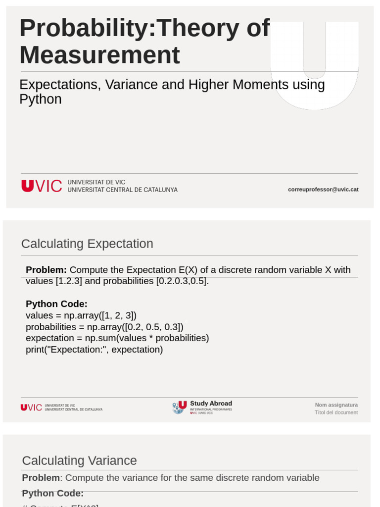 Expectations, Variance and Higher Moments Using Python | PDF | Variance | Standard Deviation