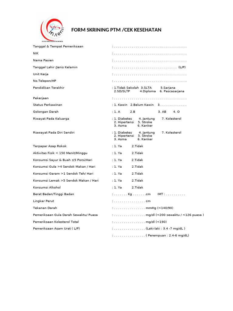 Form Skrining PTM | PDF