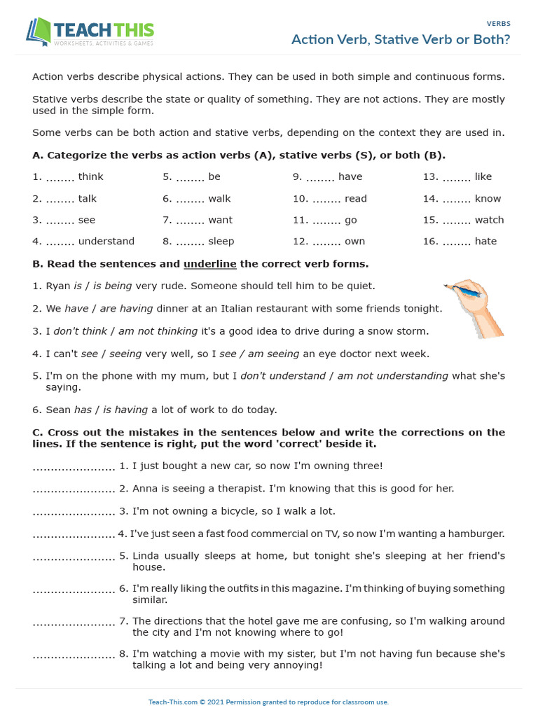 Action Verb Stative Verb or Both | PDF | Syntax | Grammar