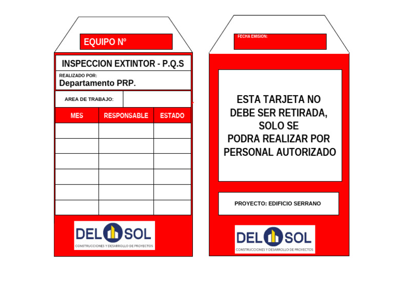 Tarjeta Chequeo Mensual Extintores | PDF