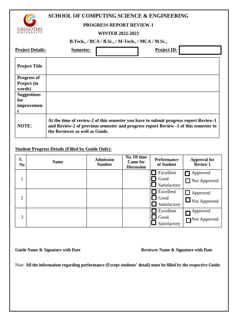 BTECH 4th - .NEW FORMAT Progress Report Review-1 WINTER 2022-2023 | PDF