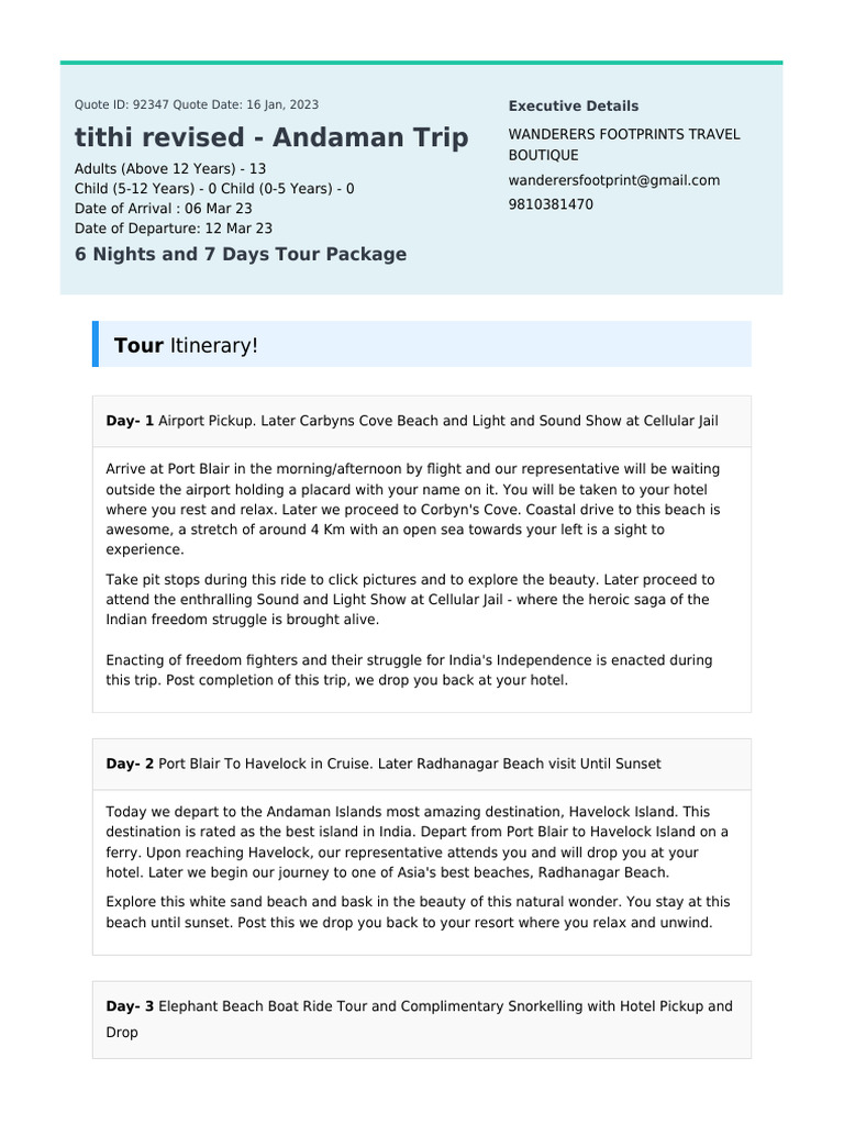 Andaman-Tour-Tithi Revised (92347) | PDF