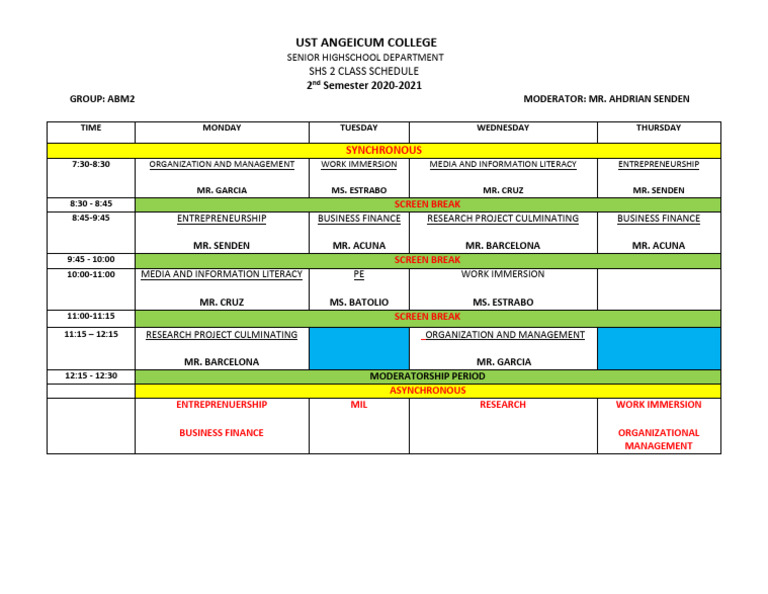 SHS 2 - 2nd Sem ABM2 CLASS SCHEDULE | PDF