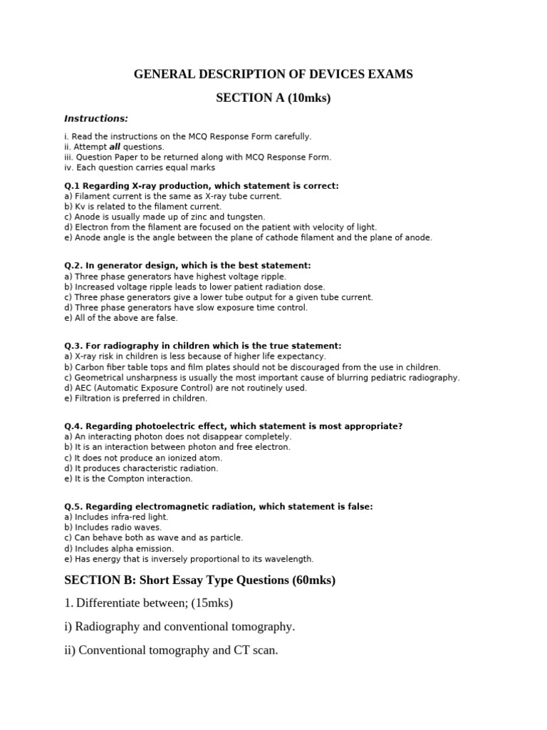 General Description of Devices Exams | PDF | X Ray | Vacuum Tube