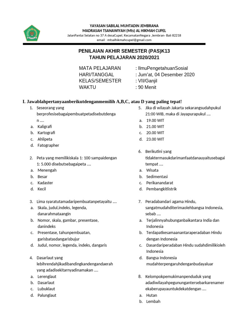 Soal Pas Ips Kelas 7 | PDF