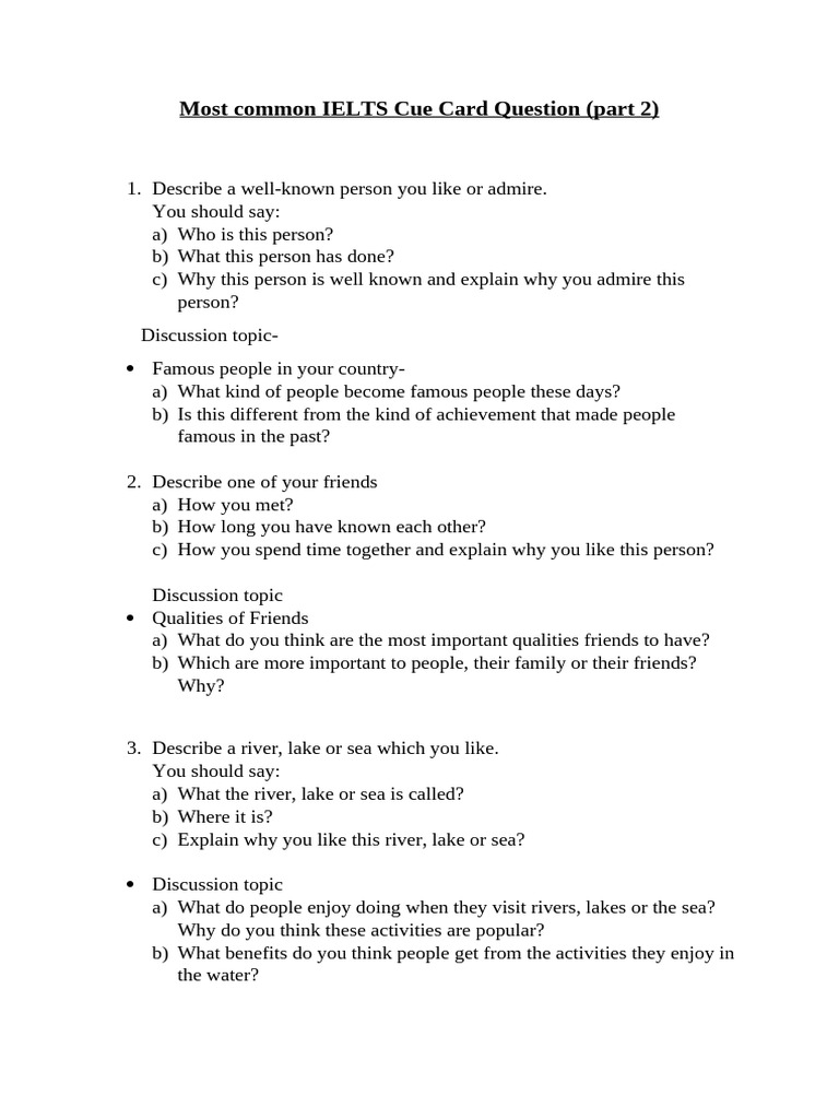 Common IELTS Cue Card Topics | PDF