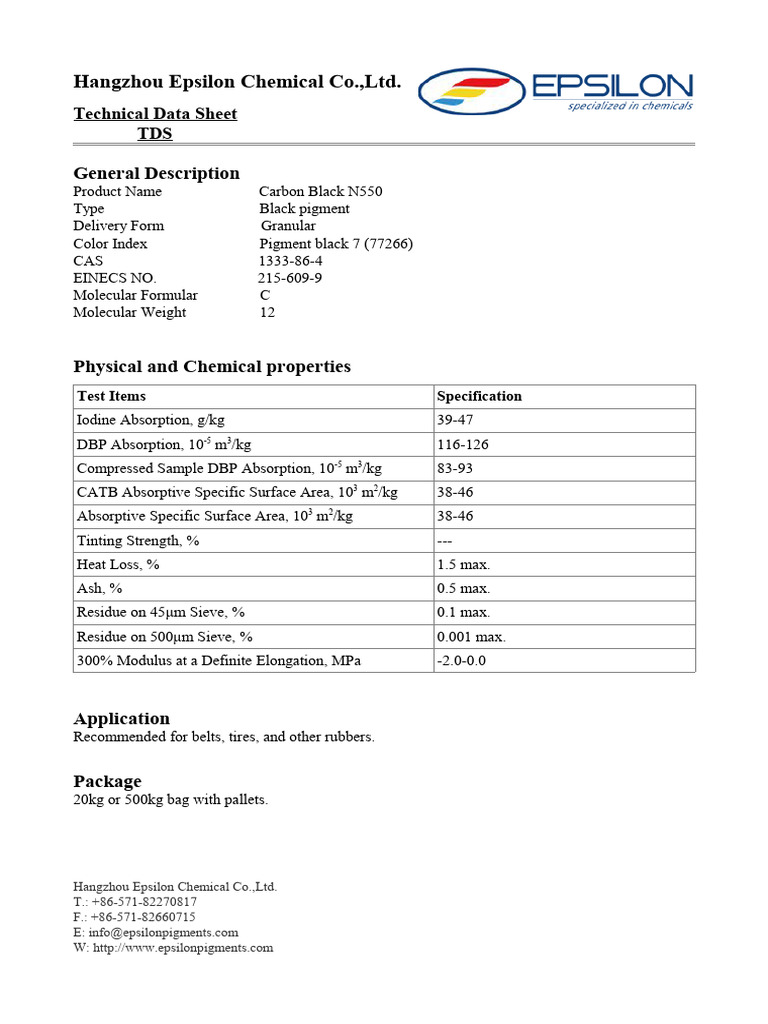 Carbon Black N550 Technical Data Sheet | PDF