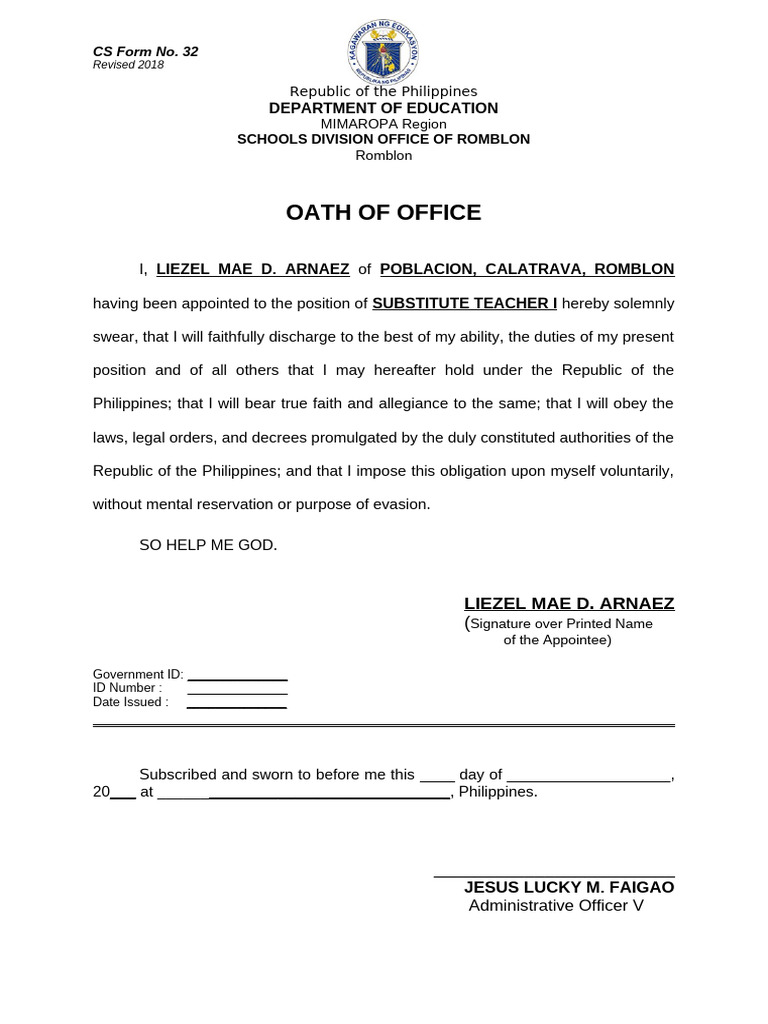 Oath-of-Office-Form-1 | PDF | Oath Of Office | Practice Of Law