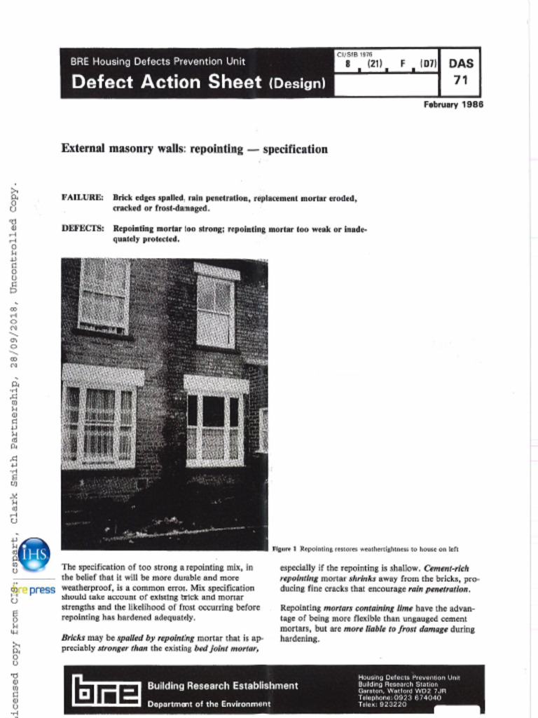 Masonry - Defect Action Sheet - Repointing | PDF