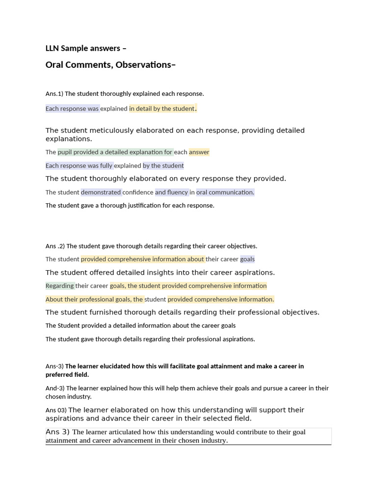 LLN Sample Answers | PDF | Psychology | Cognition