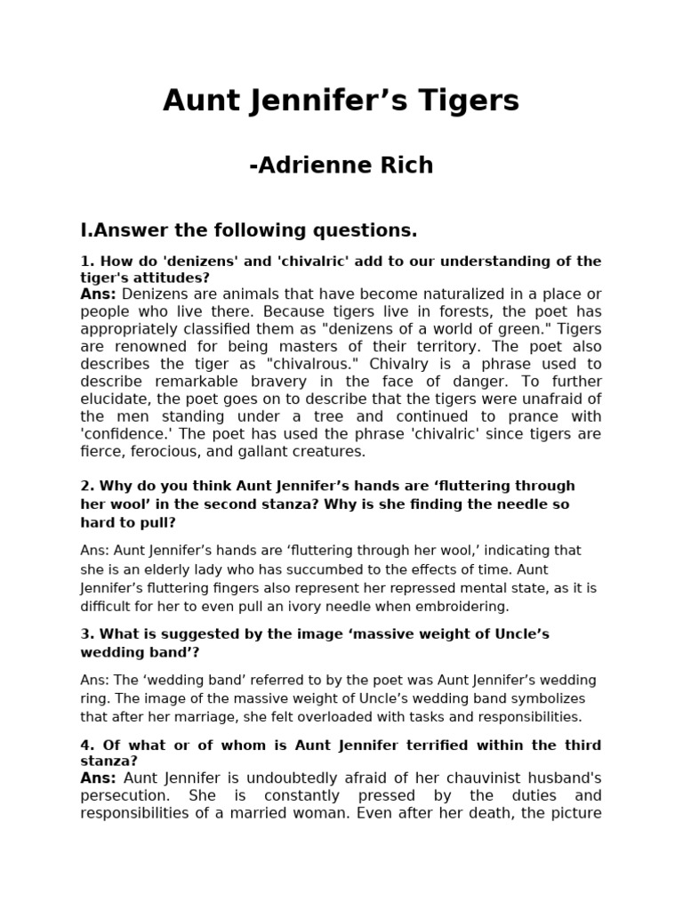 Aunt Jennifer's Tigers - Notes - 2024-25 | PDF | Chivalry