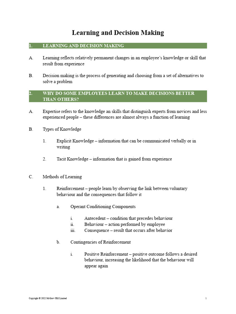 Learning and Decision Making Notes | PDF | Learning | Reinforcement