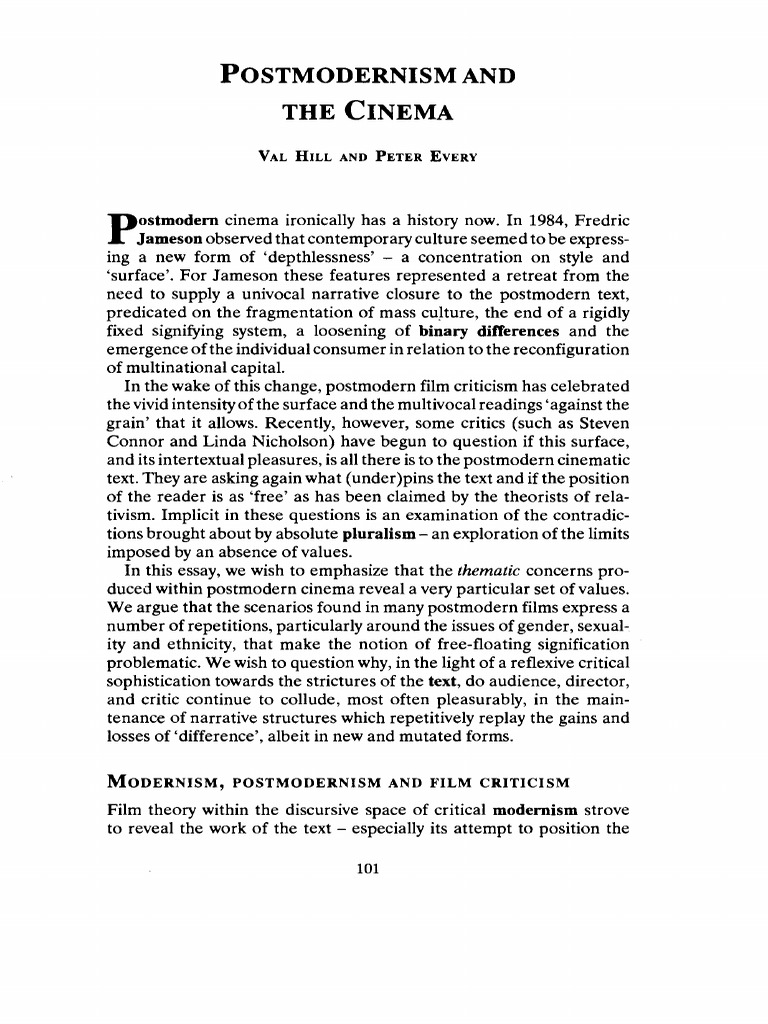 Postmodern Cinema: Values and Critique | PDF | Postmodernism