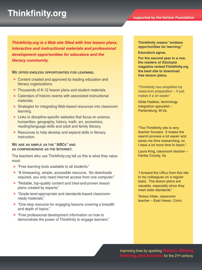 Thinkfinity Org Fact SHT - 2!26!08 | PDF | Literacy | Lesson Plan