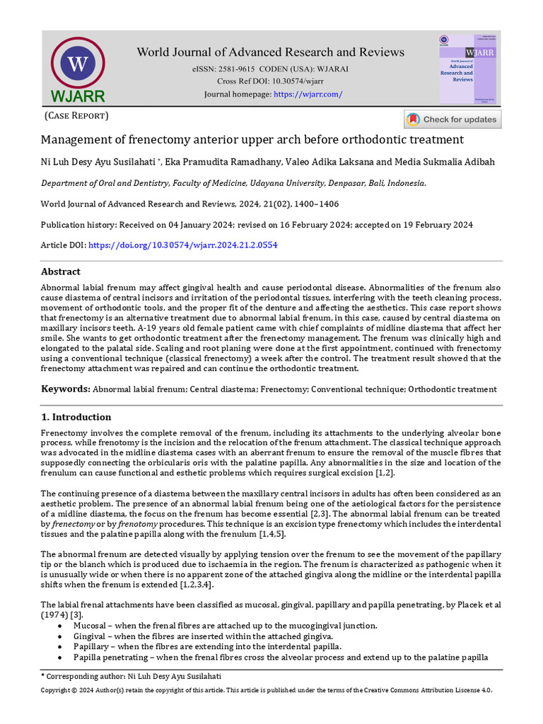 Frenectomy 1 Pdf Periodontology Dentistry Branches
