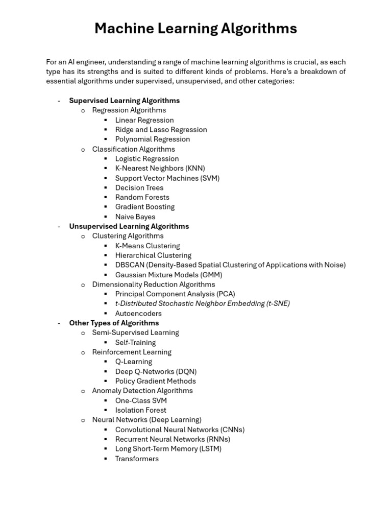 Machine Learning Algorithms | PDF | Cluster Analysis | Support Vector Machine