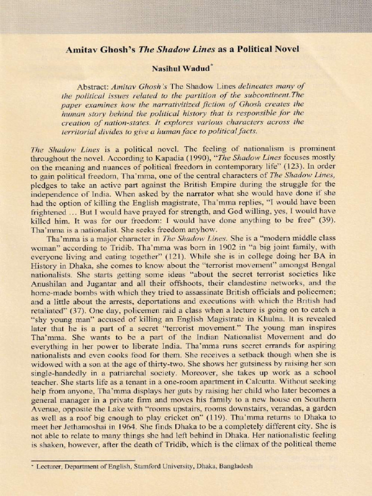 Political Themes in The Shadow Lines | PDF | Partition Of India