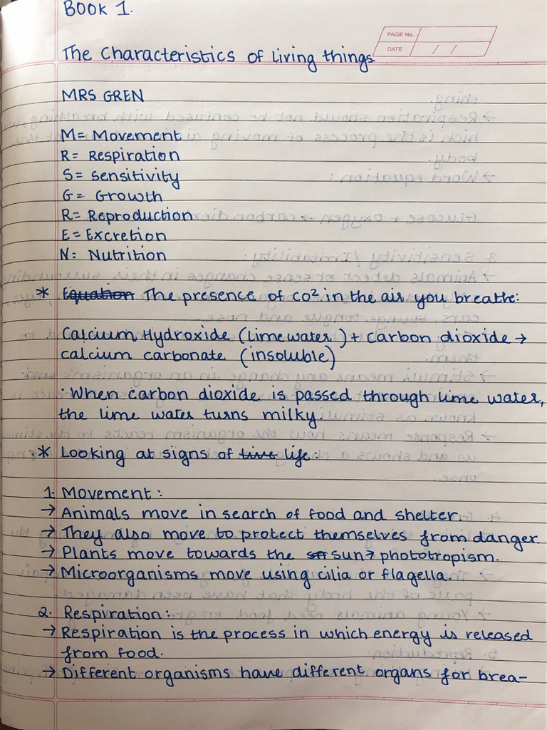 Characteristics of Living Things Notes | PDF