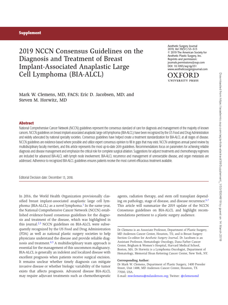 2019 NCCN BIA-ALCL Guidelines Summary | PDF | Medical Imaging | Breast ...
