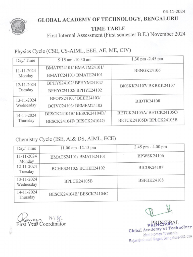 First CIE Timetable | PDF