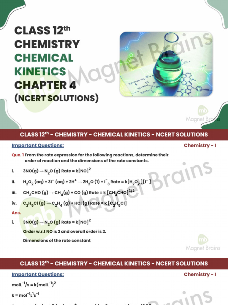 Class 12th - Unit - Chemical Kinetics - Chemistry (NCERT Solutoin ...