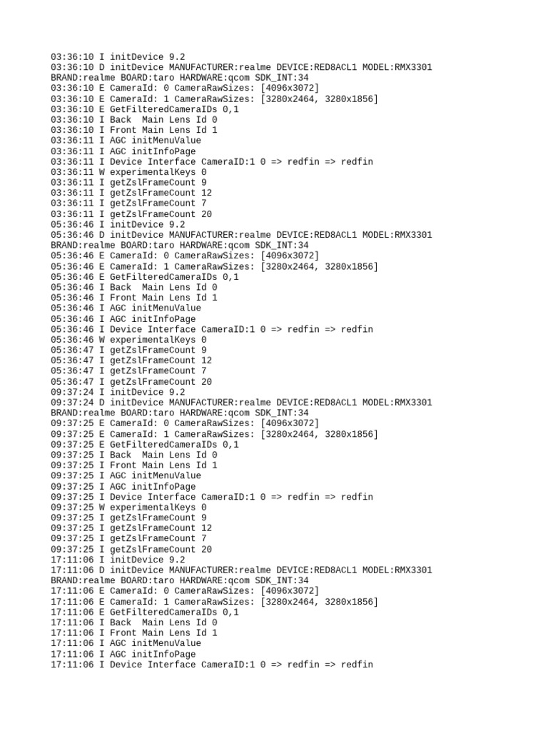 Realme RMX3301 Camera Initialization Logs | PDF