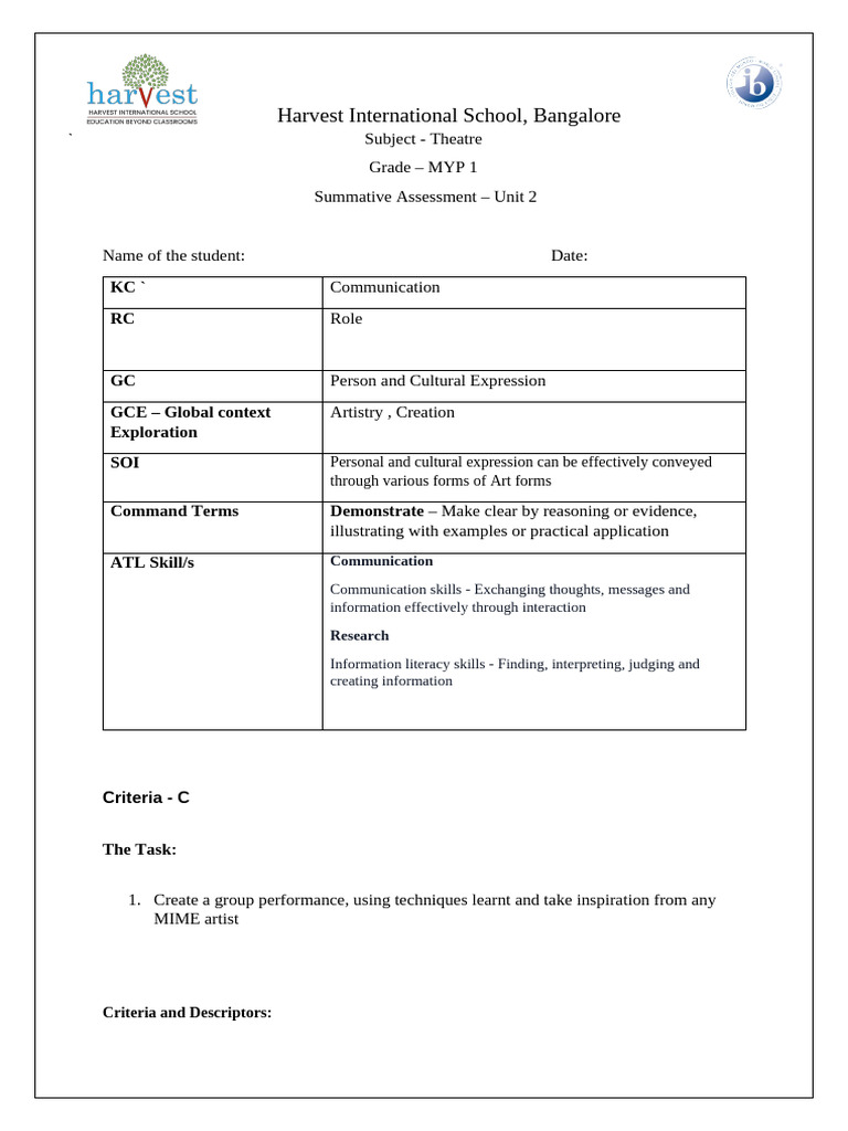 Criteria C - Summative Assessment MYP 1 | PDF | Information | Communication